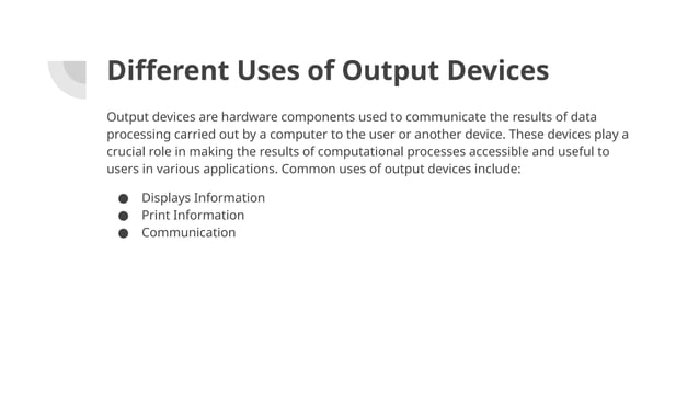 Output Devices PPT notes for grade 7-9 students | PPTX