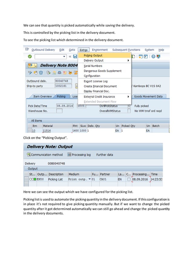 Output for picking list | DOCX | Logistics | Business