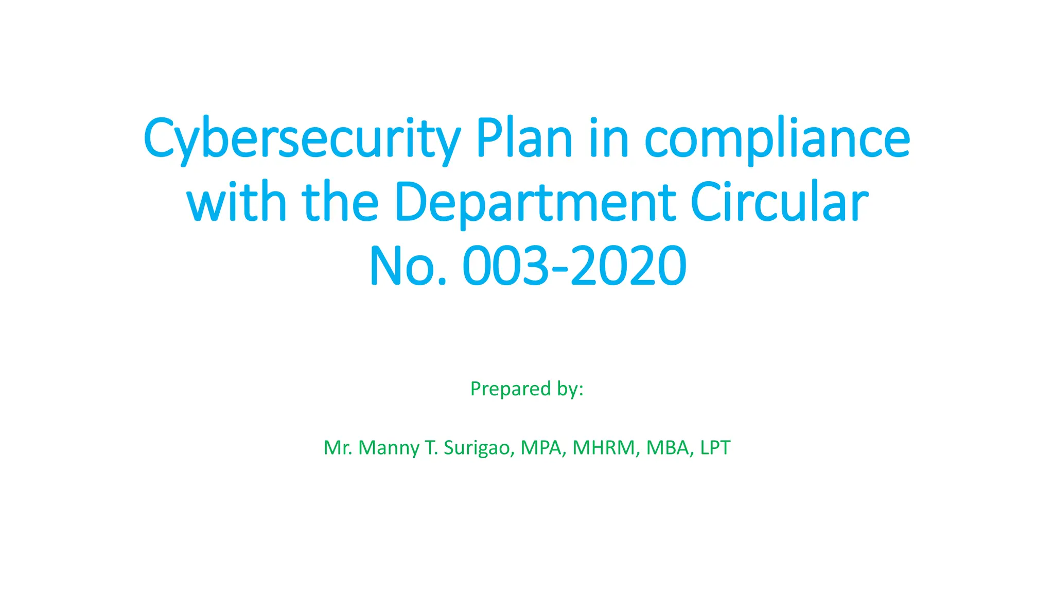 Output for Training Activity No. 3 - Day 3 - Cybersecurity Plan in ...