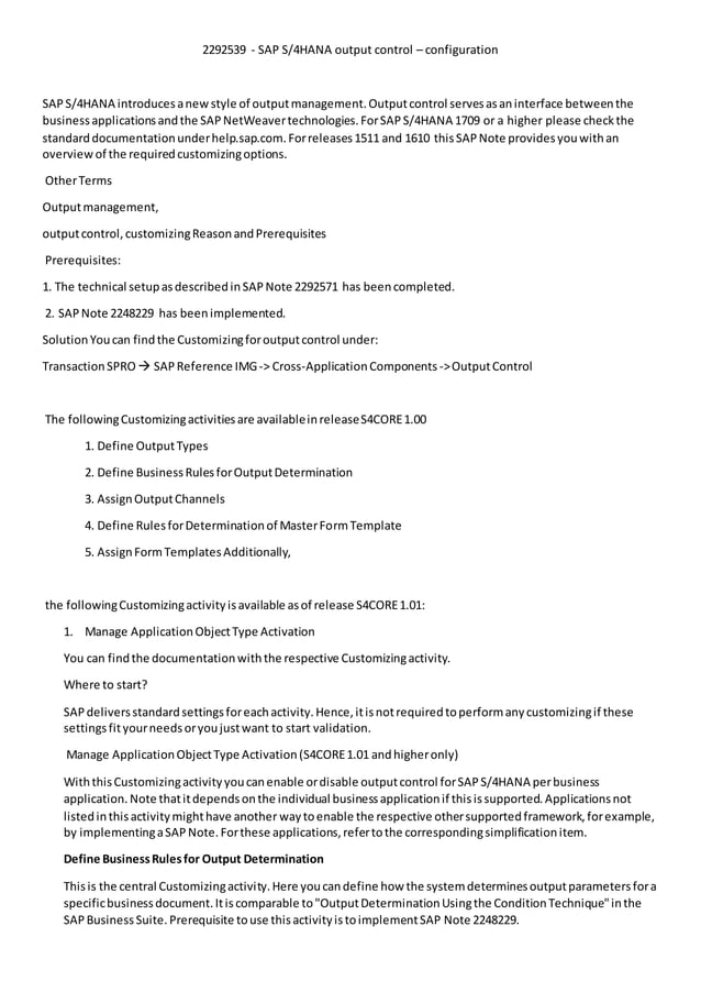 Output management in sap s4 hana 1709 1809 1909 | PDF