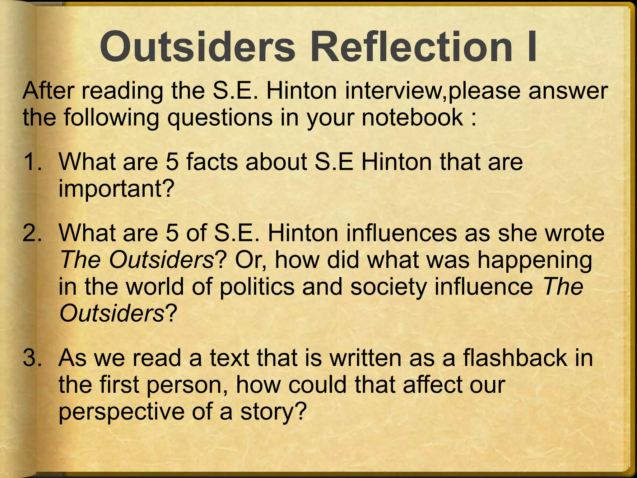 Outsiders Reflection & Discussion Questions | PPTX