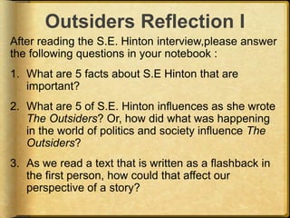 Outsiders Reflection & Discussion Questions | PPTX