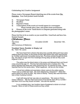 Outsiders newspaper specifications | DOC