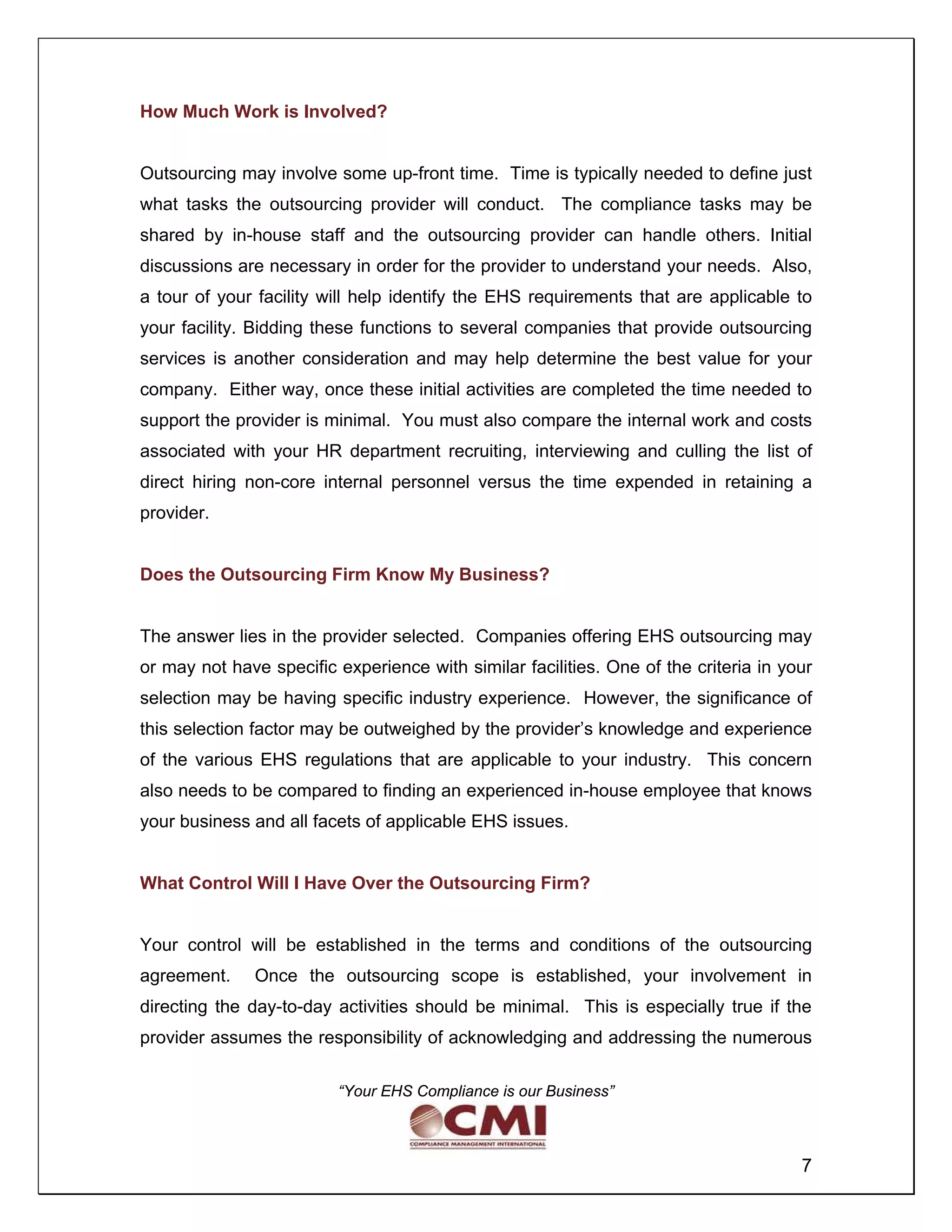 Outsourcing Environmental Health & Safety Compliance | PDF