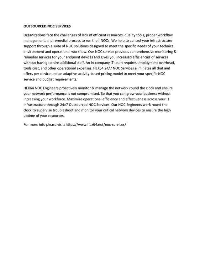 OUTSOURCED NOC SERVICES.docx | Computer Networking | Computing