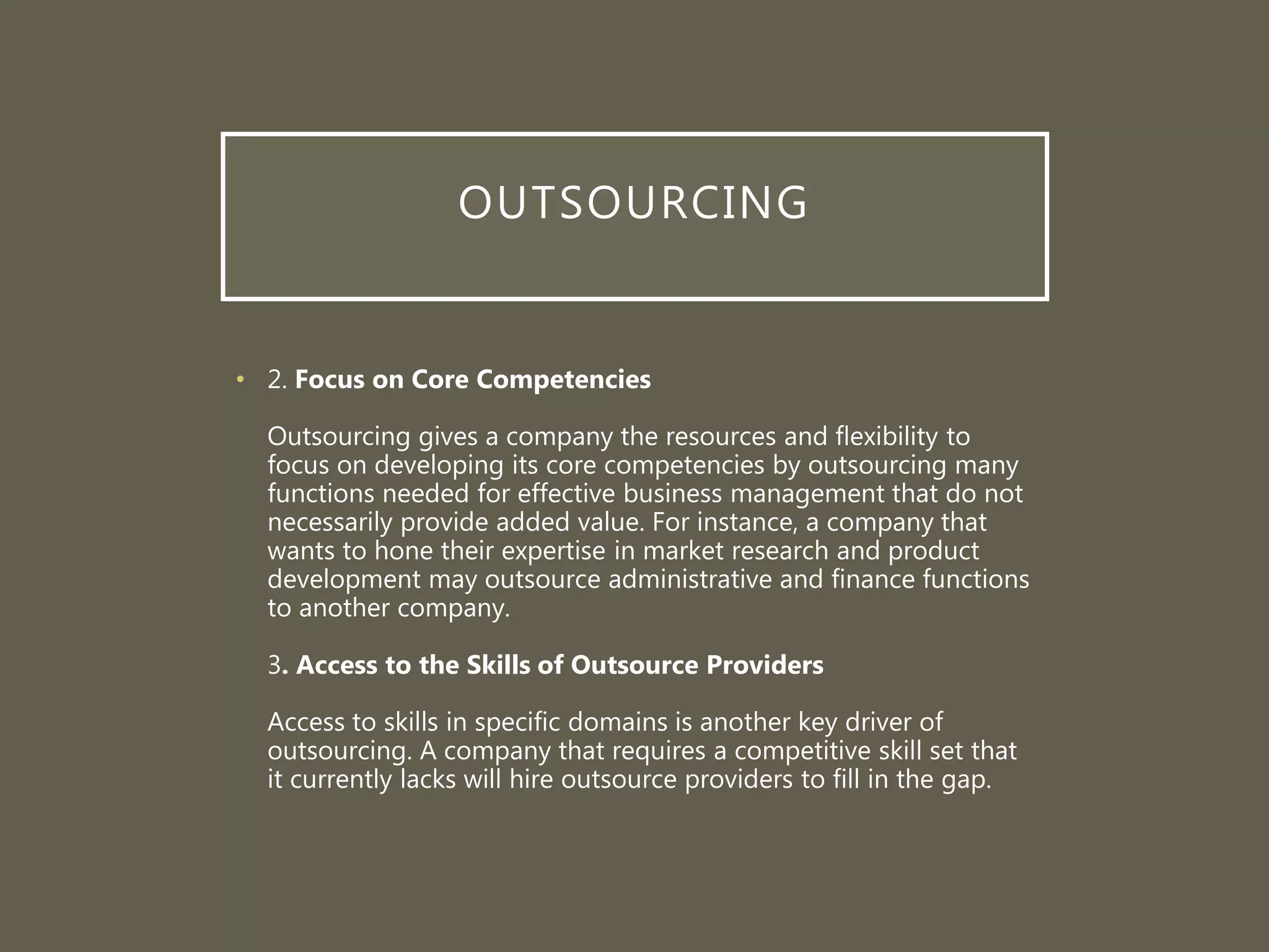 Three Key Drivers of Outsourcing | PPTX