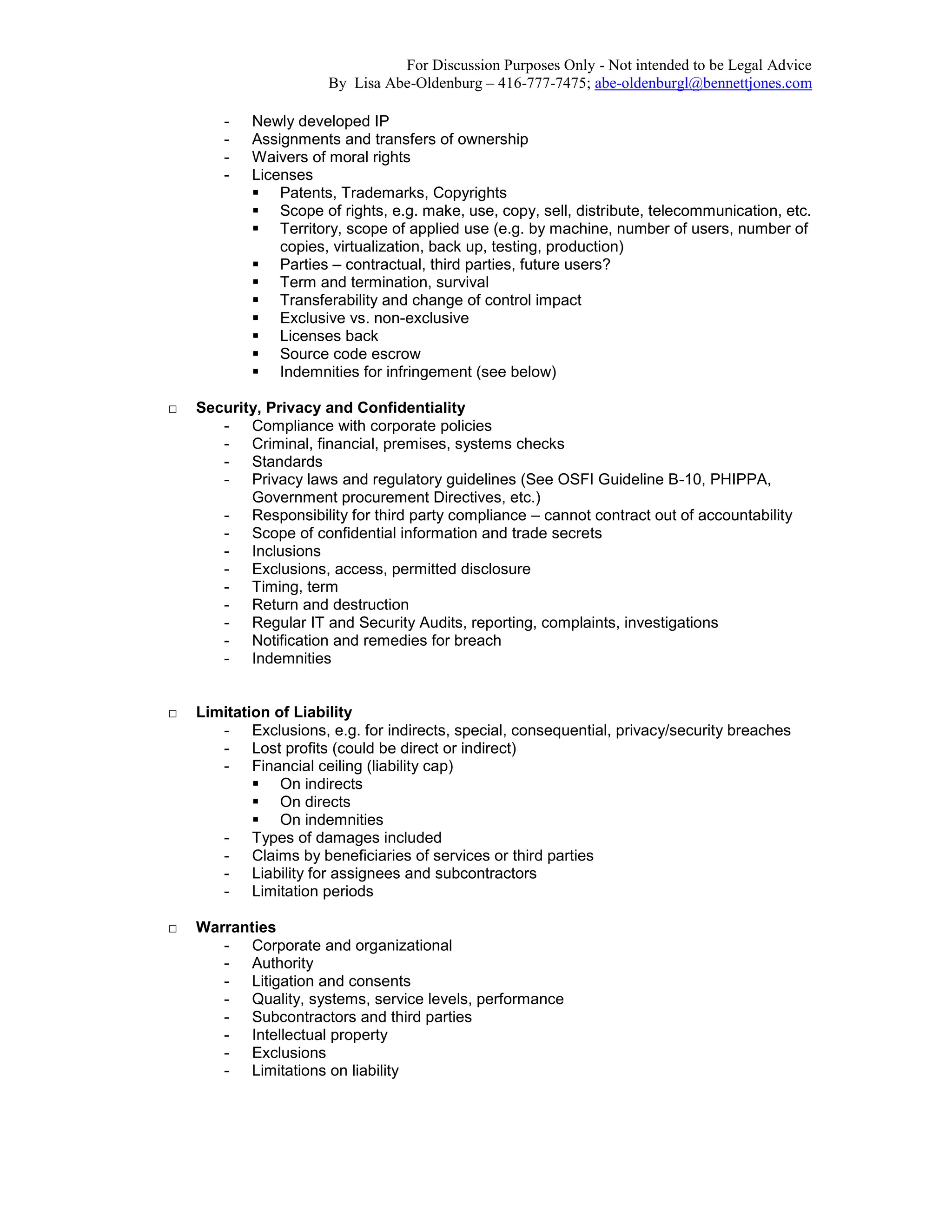Outsourcing Agreement Checklist By Lisa Abe-Oldenburg | PDF