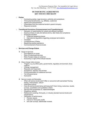 Outsourcing Agreement Checklist By Lisa Abe-Oldenburg | PDF