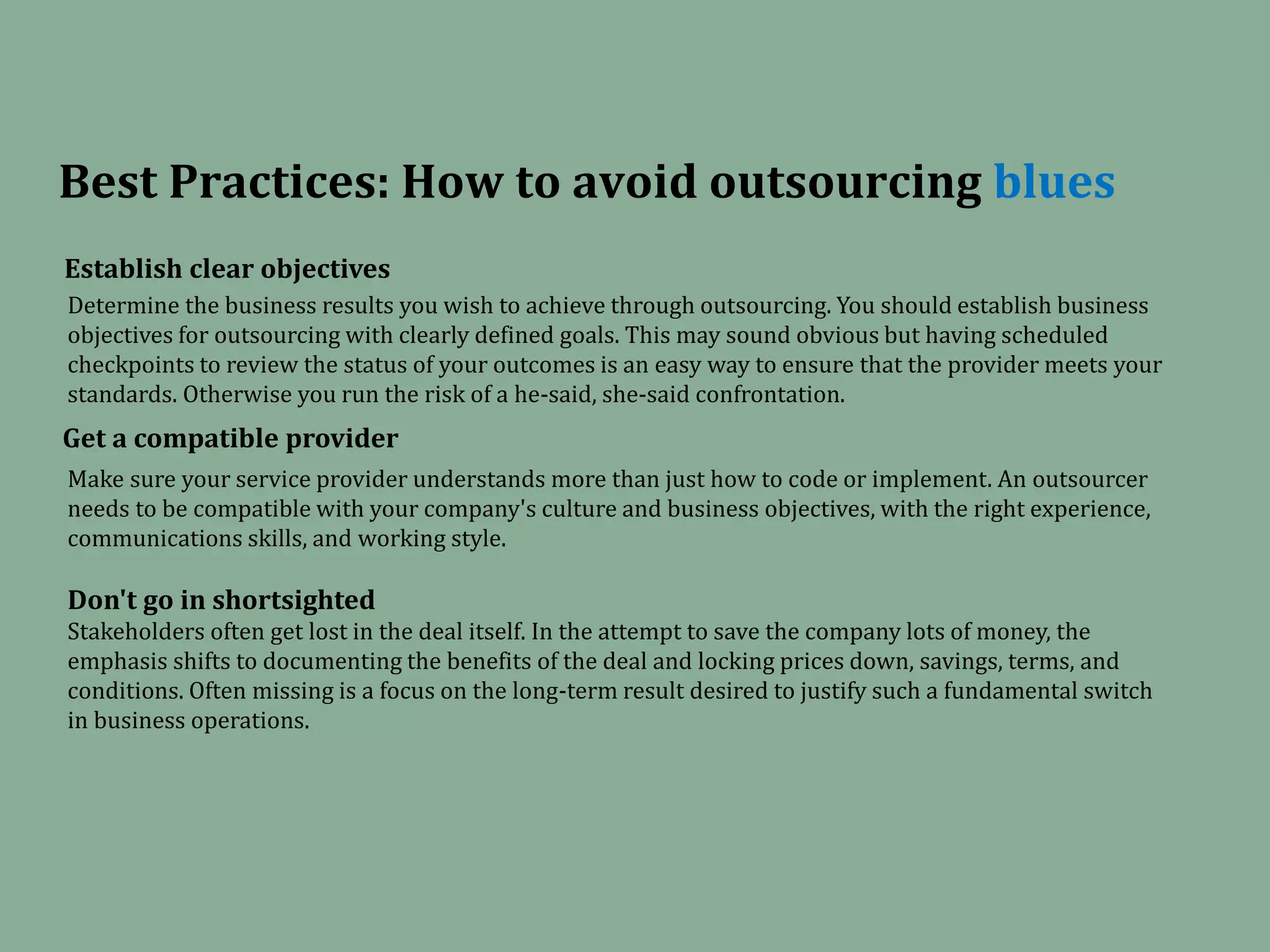 Outsourcing best practices | PPT