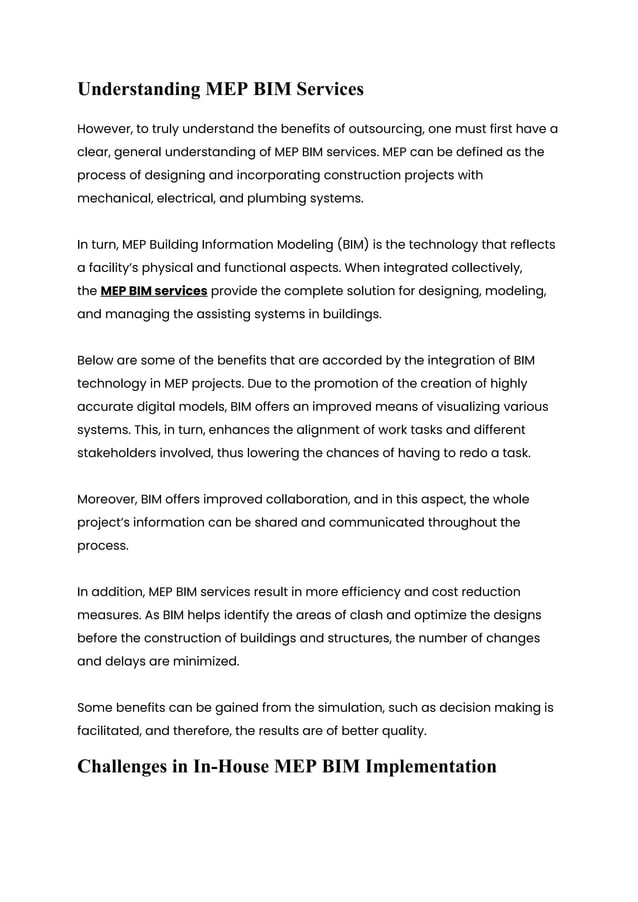 Outsourcing MEP BIM Services: Benefits, Challenges & Trends | PDF