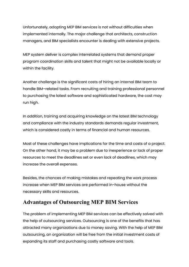 Outsourcing MEP BIM Services: Benefits, Challenges & Trends | PDF