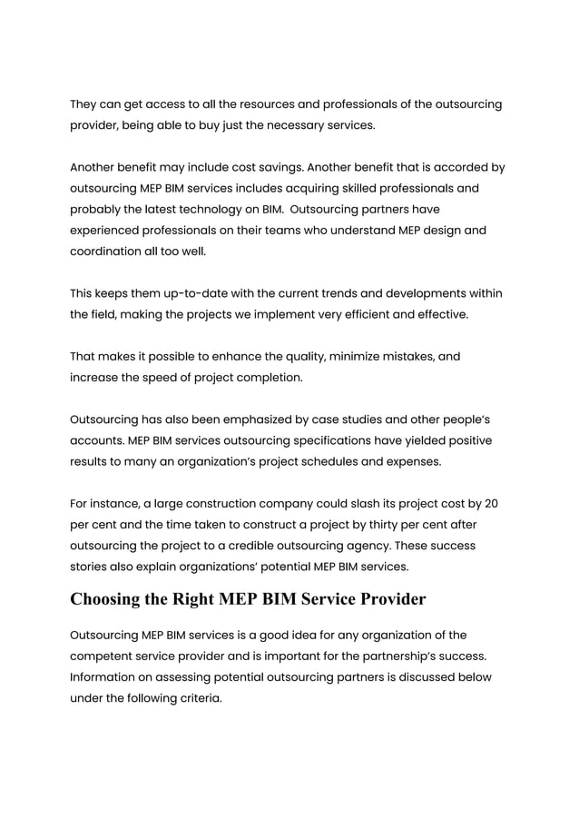 Outsourcing MEP BIM Services: Benefits, Challenges & Trends | PDF
