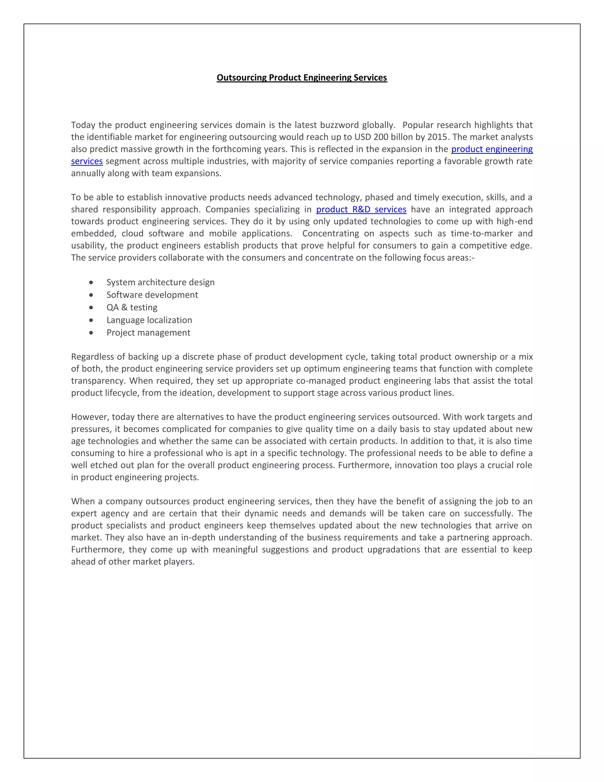 Outsourcing Product Engineering Services | PDF