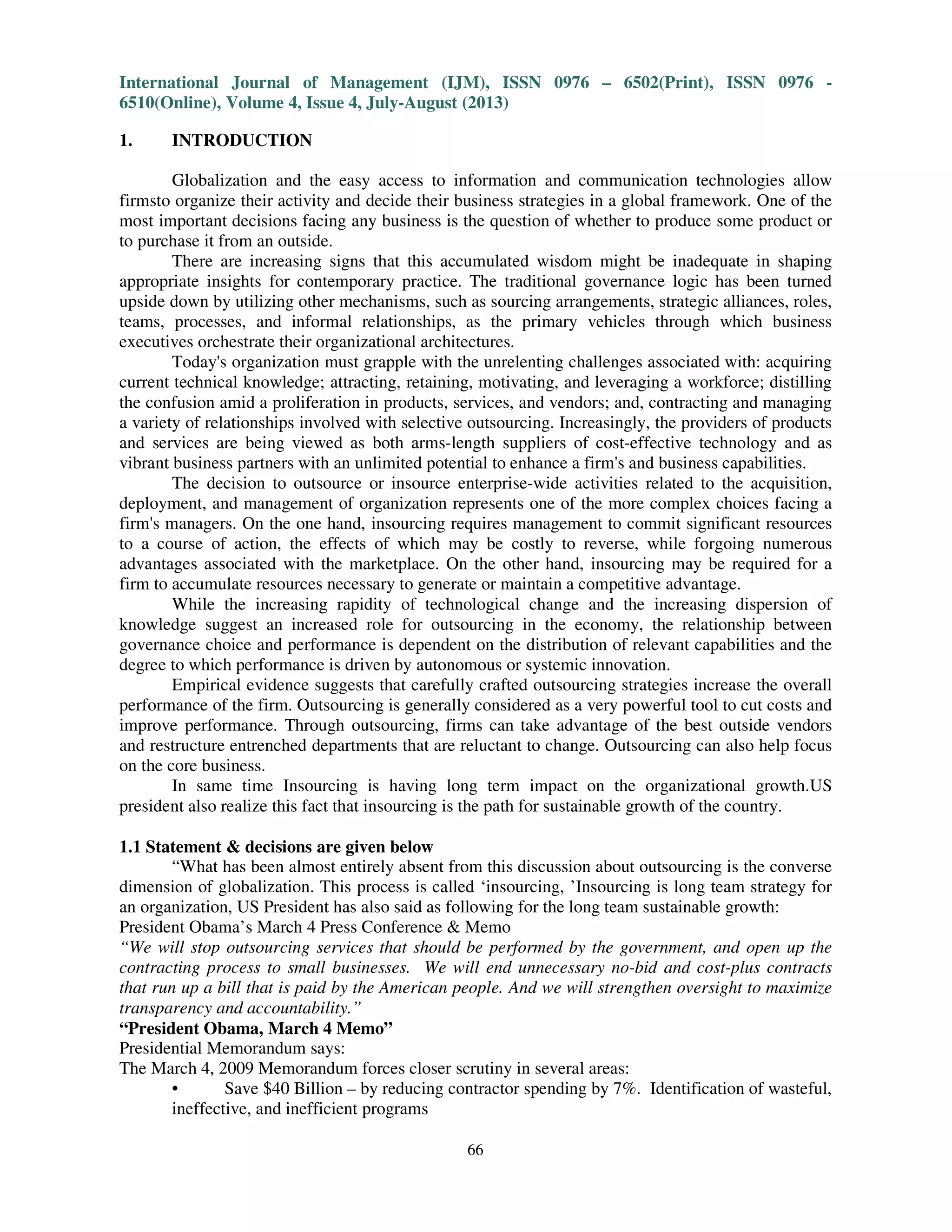 Outsourcing vs insourcing best for your organization (1) | PDF