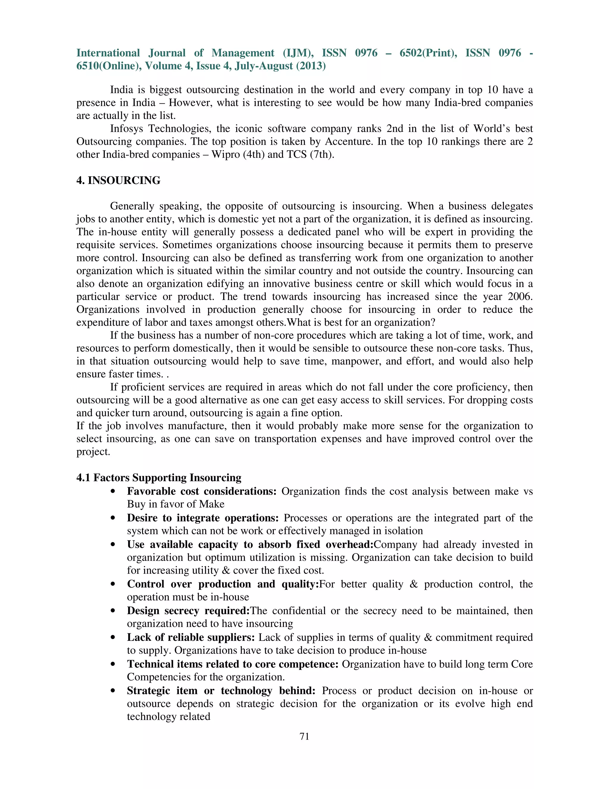 Outsourcing vs insourcing best for your organization (1) | PDF