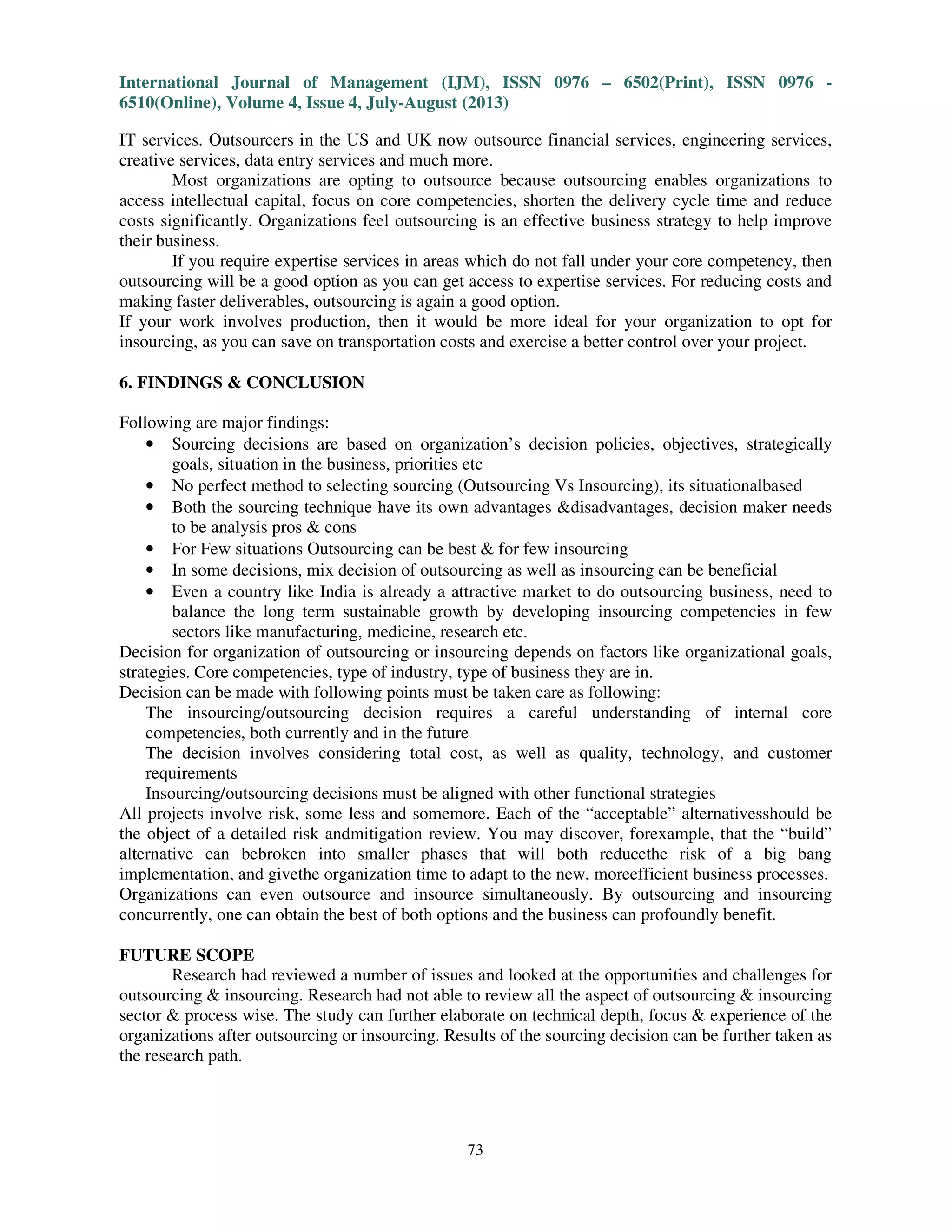 Outsourcing vs insourcing best for your organization (1) | PDF