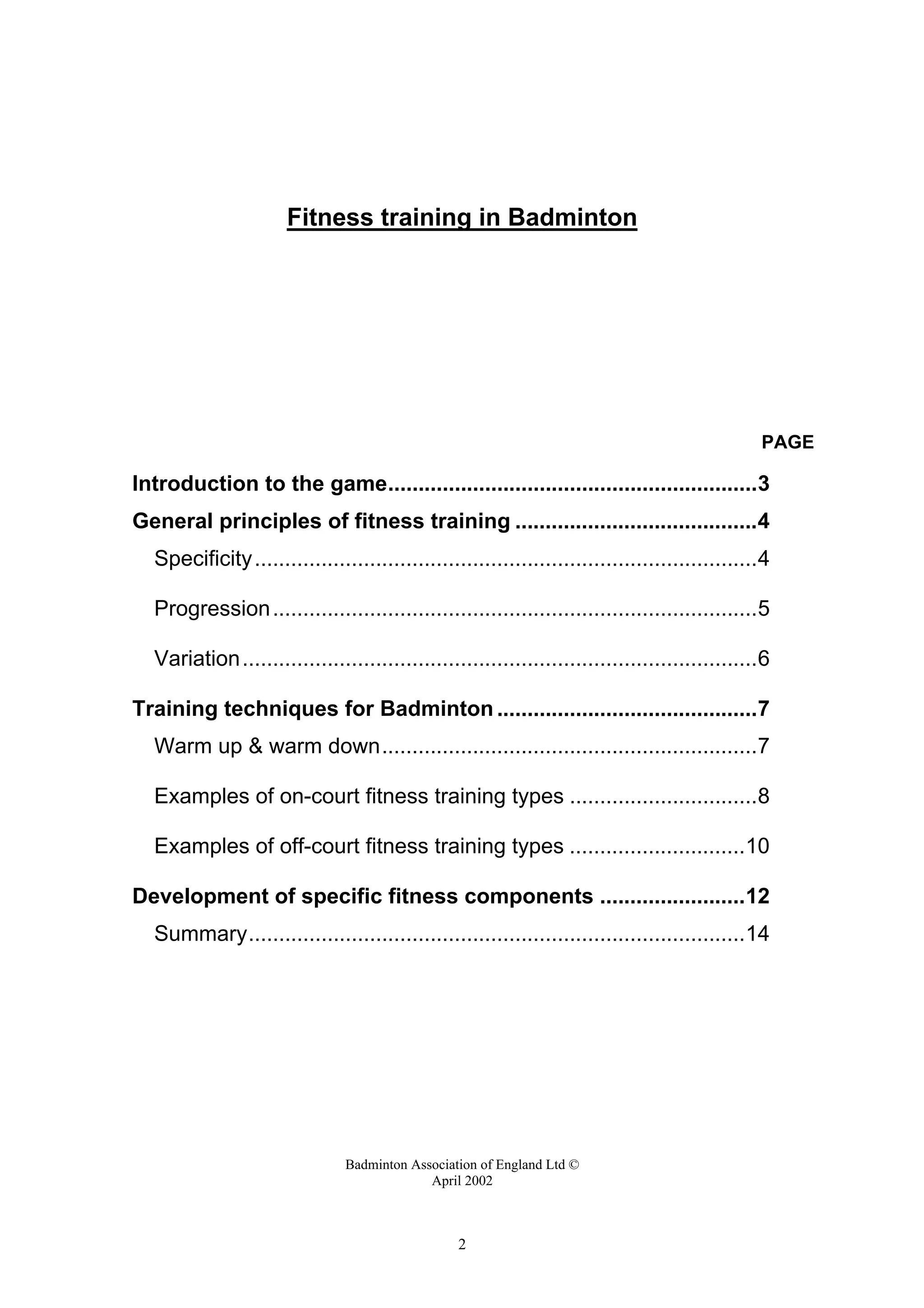 Fitness training in Badminton | PDF