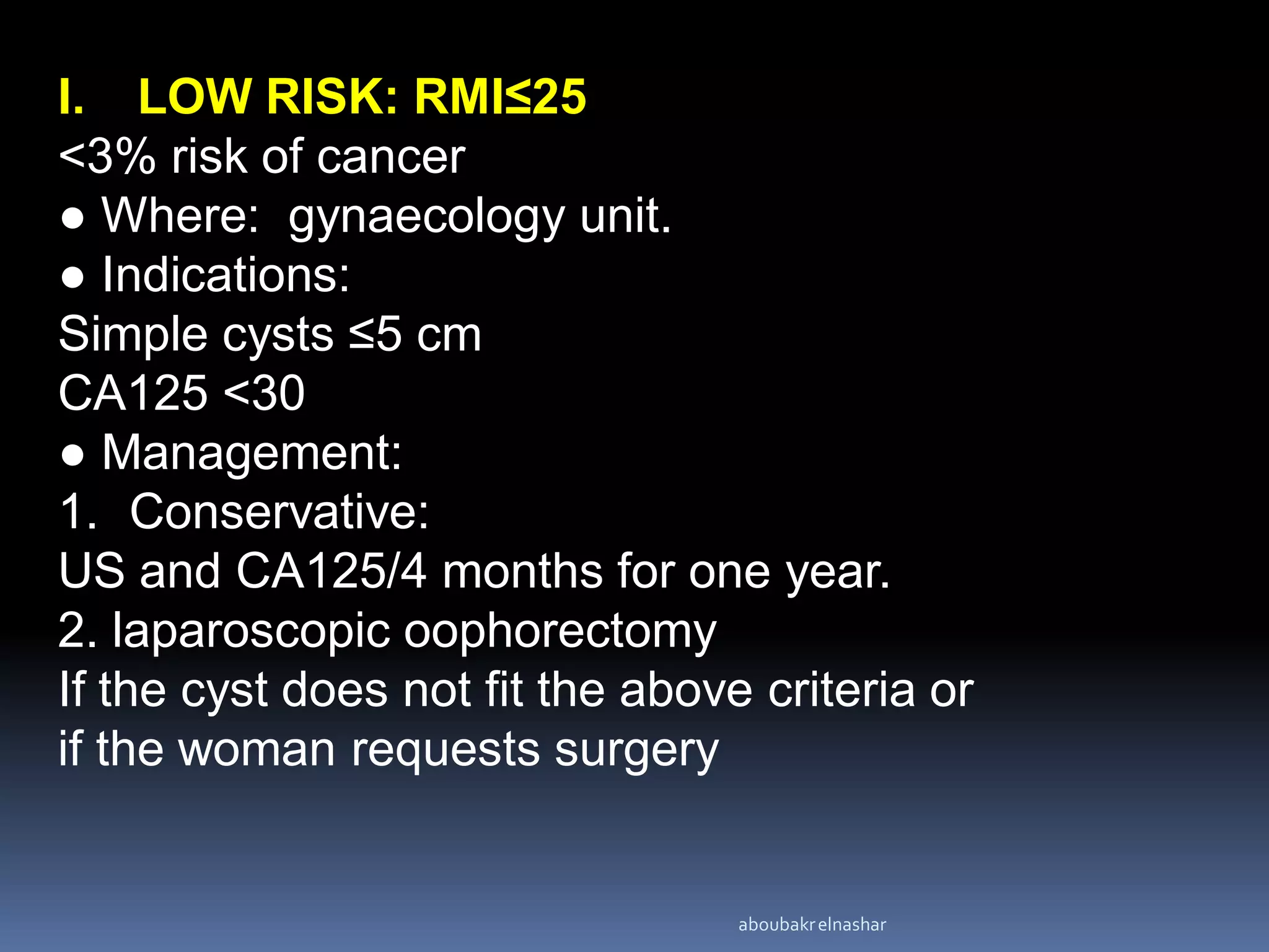 OVARIAN CYSTS IN POSTMENOPAUSAL WOMEN RCOG guidelines, 2003 | PDF