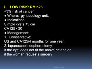 OVARIAN CYSTS IN POSTMENOPAUSAL WOMEN RCOG guidelines, 2003 | PDF