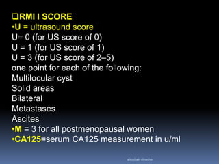 OVARIAN CYSTS IN POSTMENOPAUSAL WOMEN RCOG guidelines, 2003 | PPT