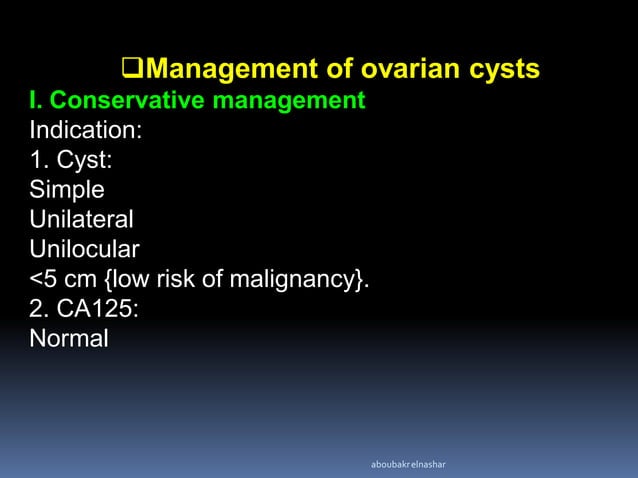 OVARIAN CYSTS IN POSTMENOPAUSAL WOMEN RCOG guidelines, 2003 | PPT