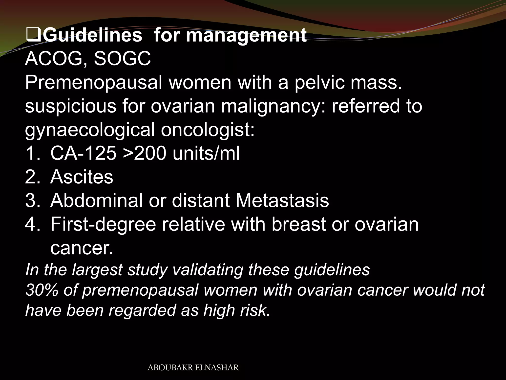 Management of Suspected Ovarian Masses in Premenopausal Women RCOG ...