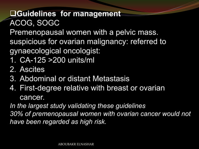 Management of Suspected Ovarian Masses in Premenopausal Women RCOG ...