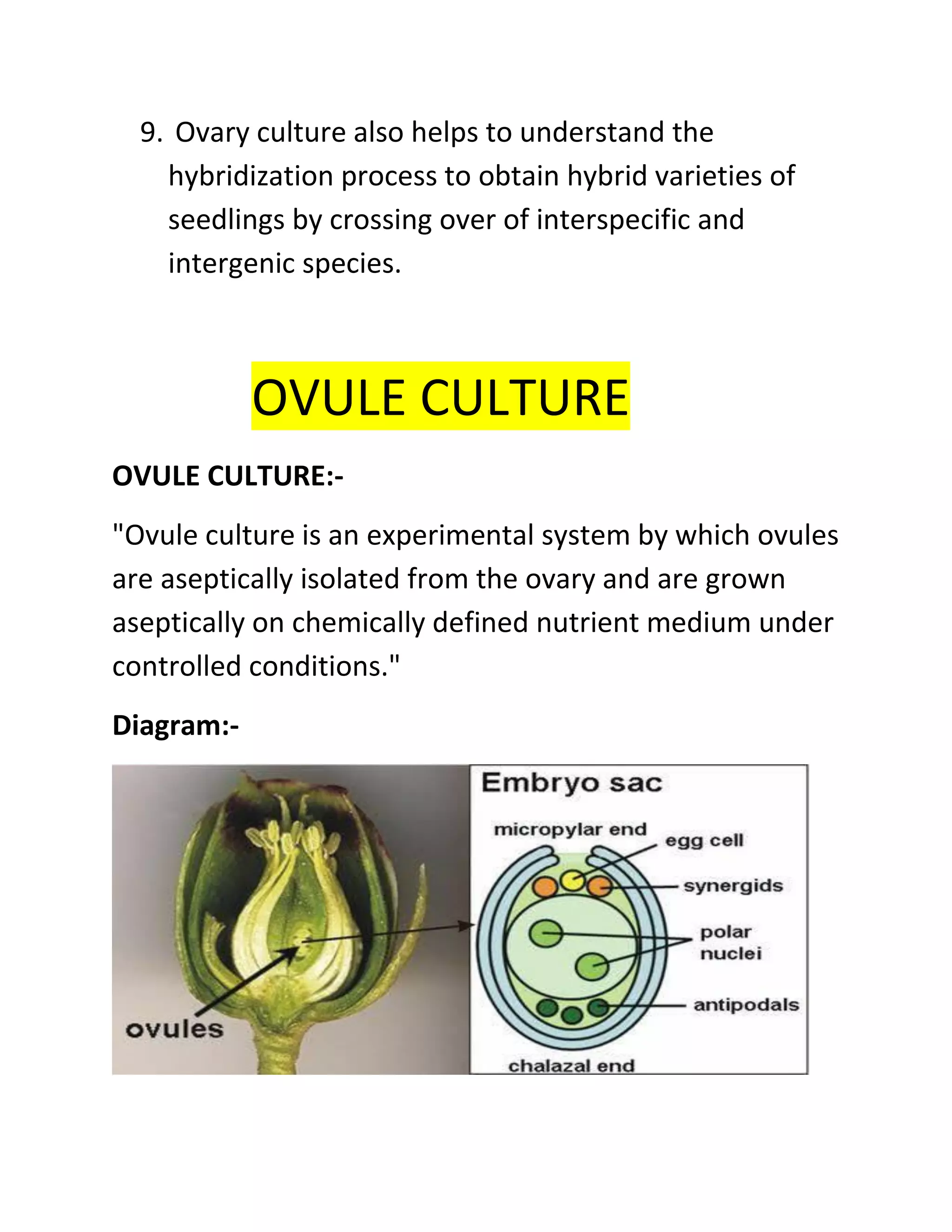 Ovary and ovule culture | PDF