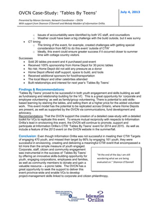OVCN CTW 2013 Case Study - Tables By Teens via Information Orillia | PDF