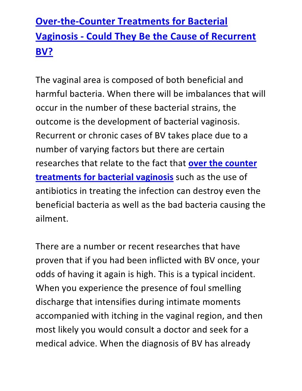 Over the-counter treatments for bacterial vaginosis - could they be the ...