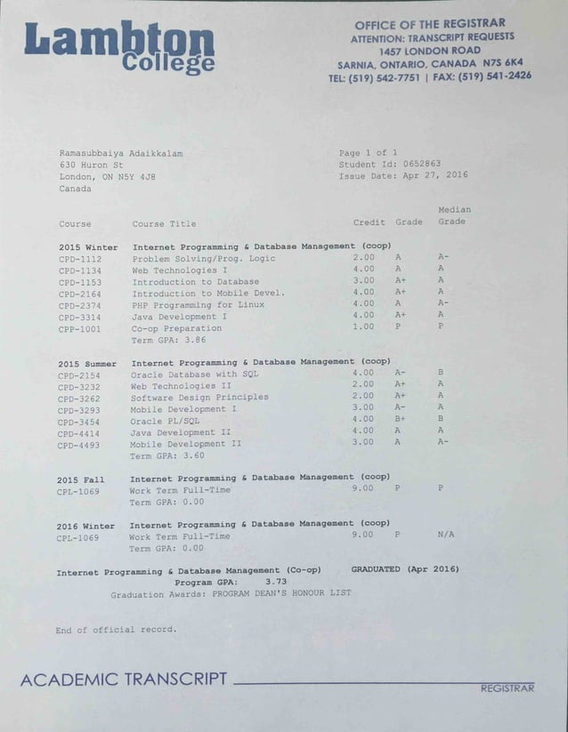 Lambton transcript | PDF