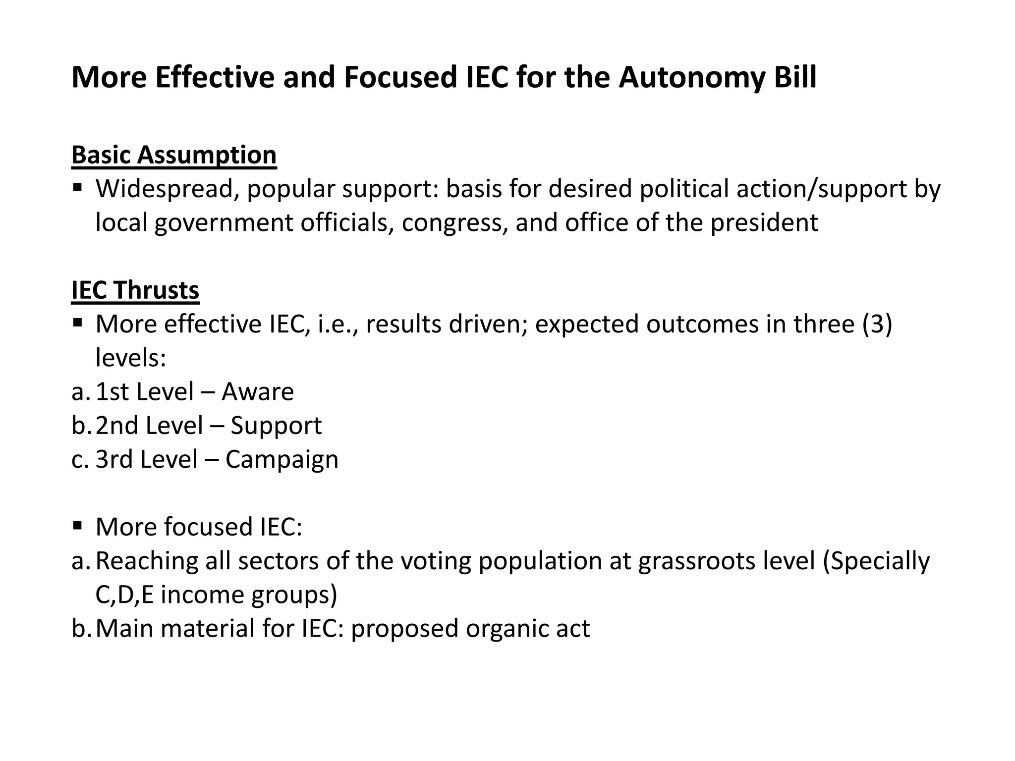 Overall framework plan of action in pursuit of the cordillera autonomy ...
