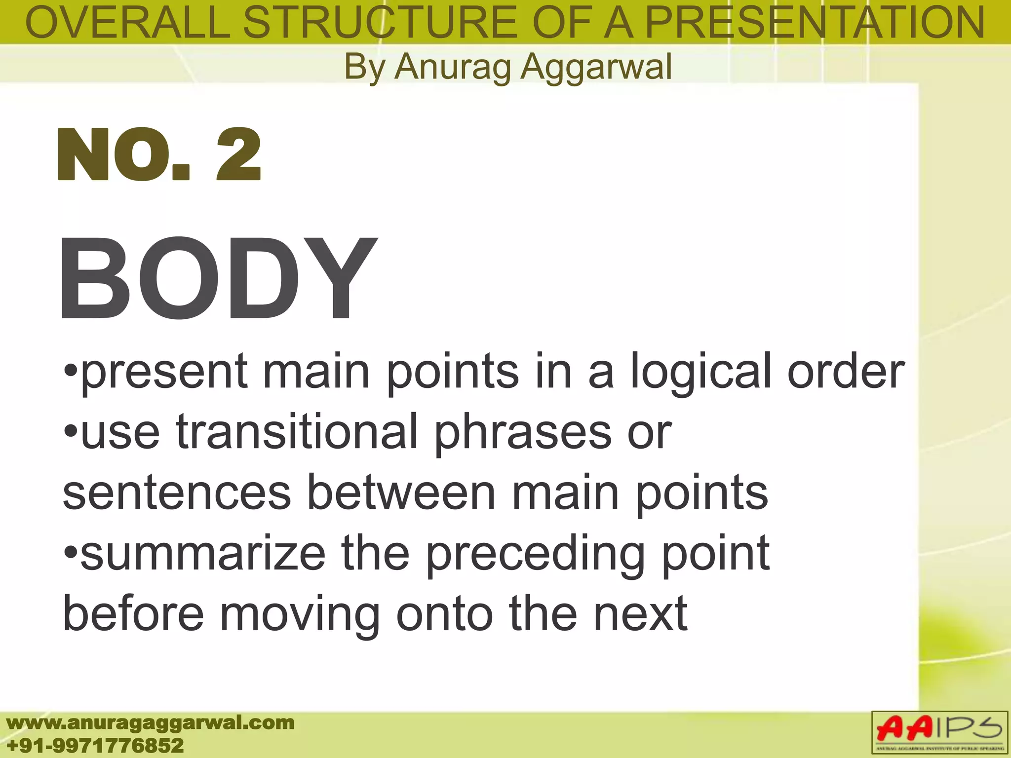 Overall structure of a presentation. | PPSX