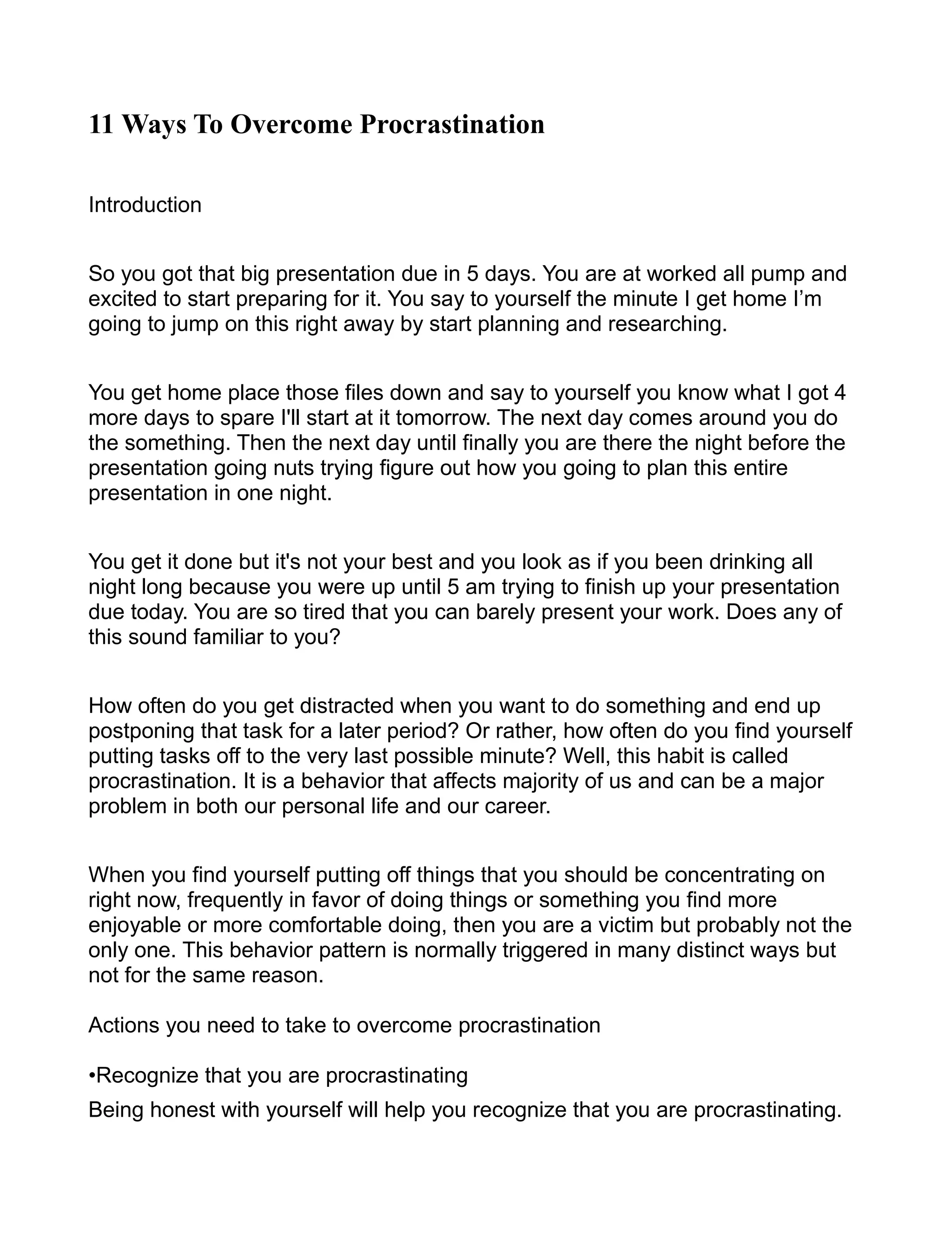 11 Ways To Overcome Procrastination | PDF