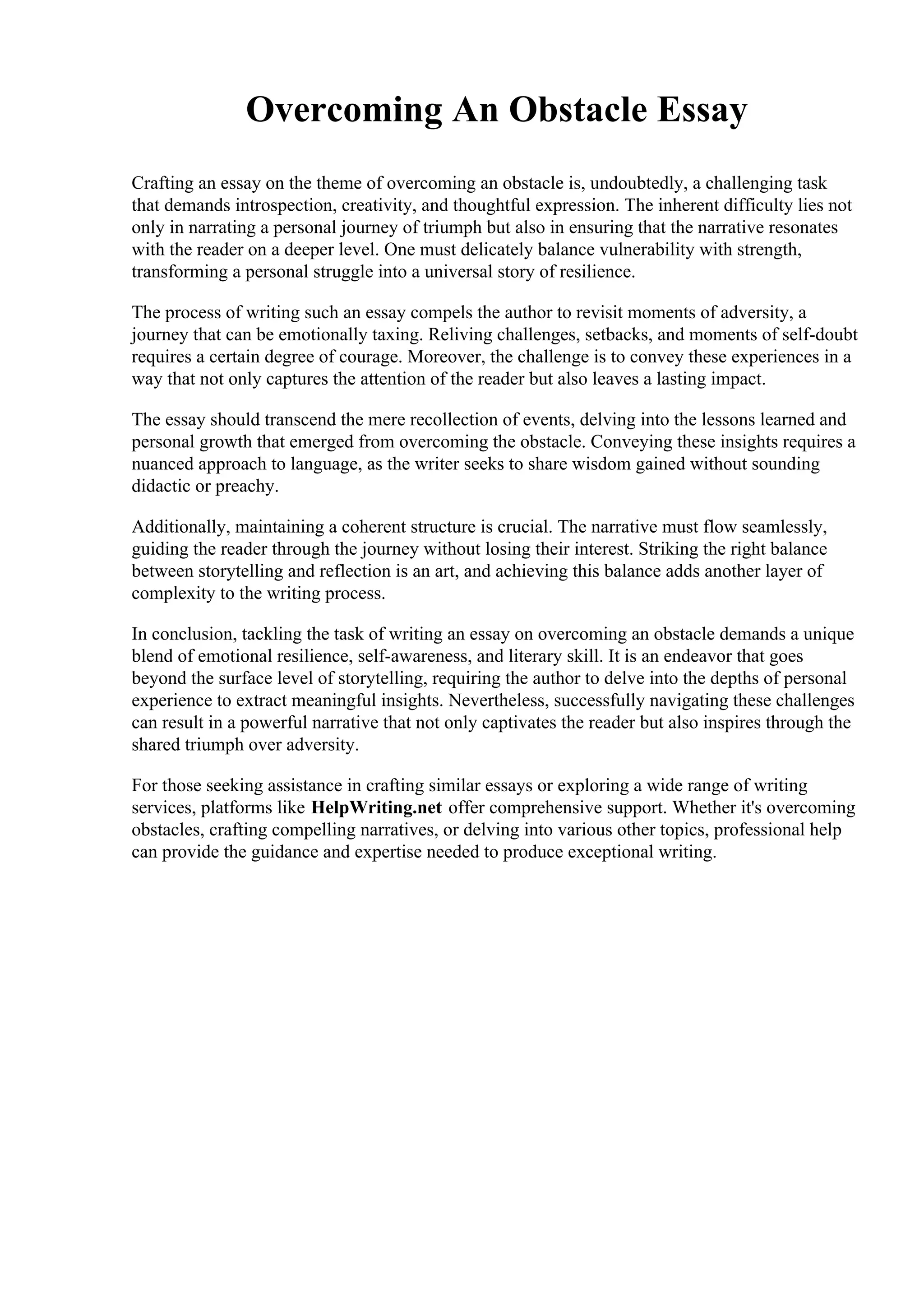 Overcoming An Obstacle Essay | PDF