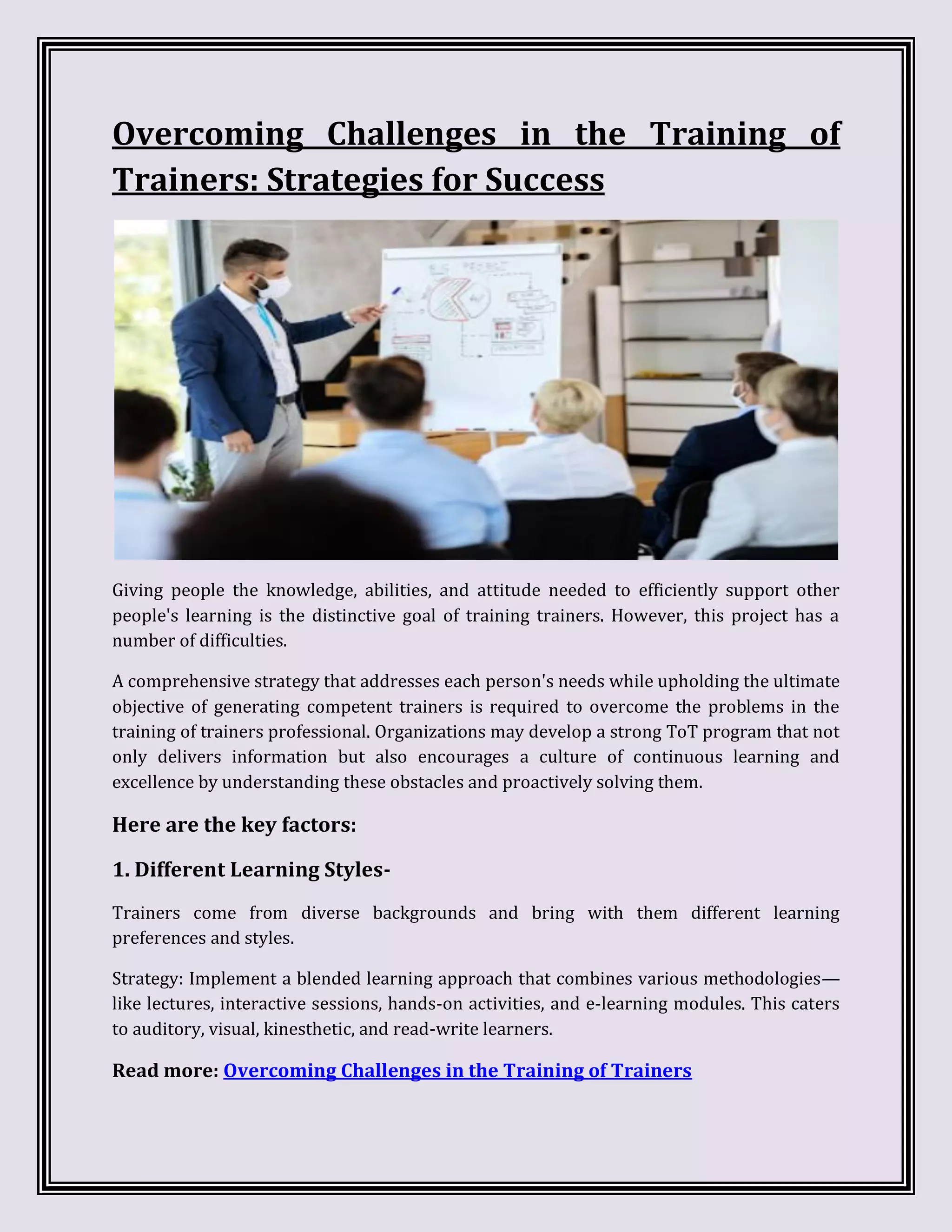 Overcoming Challenges in the Training of Trainers Strategies for ...