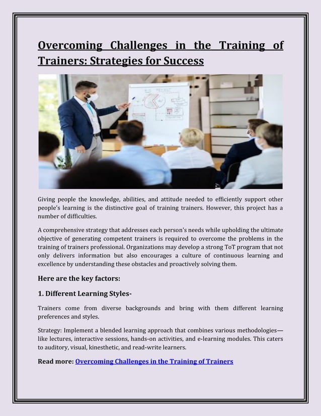 Overcoming Challenges in the Training of Trainers Strategies for ...
