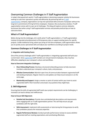 Overcoming Common Challenges in IT Staff Augmentation | PDF