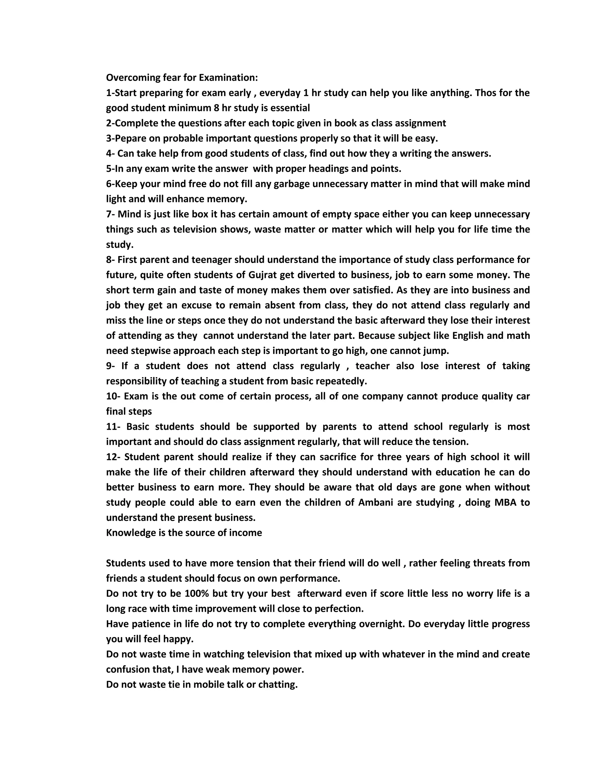 Overcoming Fear for Examination | DOCX