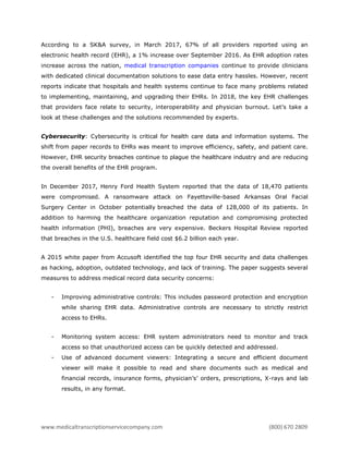 Overcoming Major Electronic Health Record (EHR) Challenges in 2018 | PDF