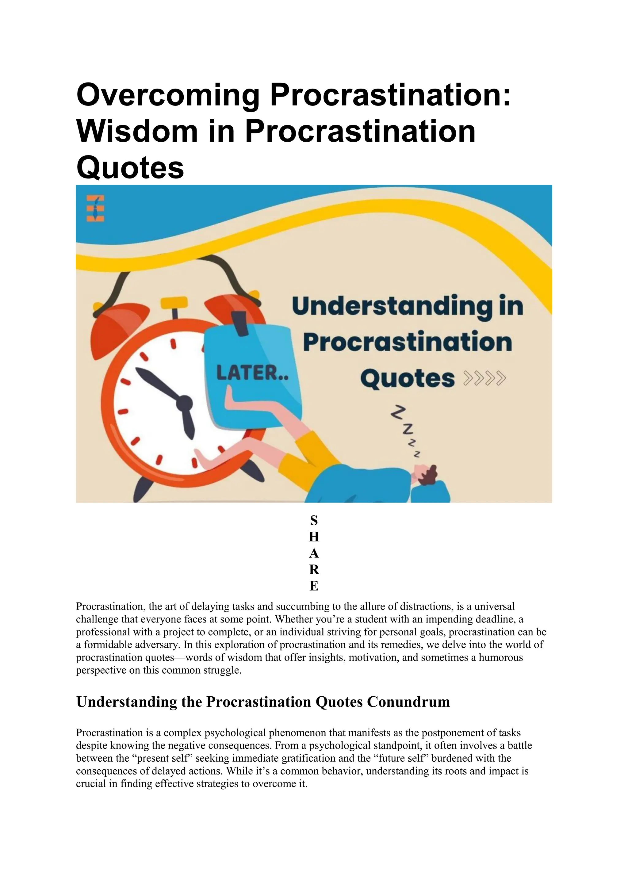 Overcoming Procrastination: Wisdom in Procrastination Quotes | PDF