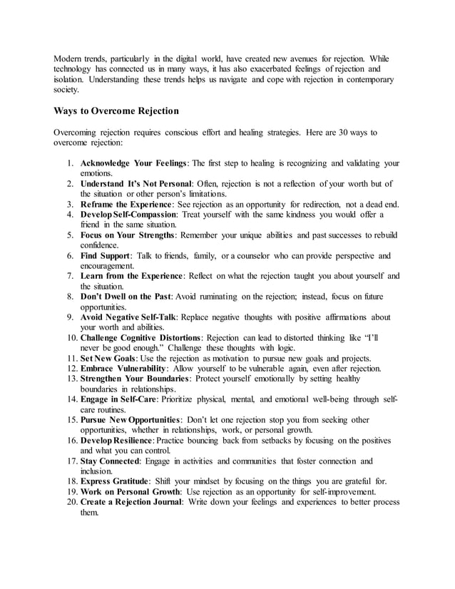 Overcoming Rejection: A Comprehensive Guide to Understanding and Healing | PDF | Mental Health ...
