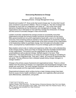 OVERCOMING RESISTANCE TO CHANGE | PDF