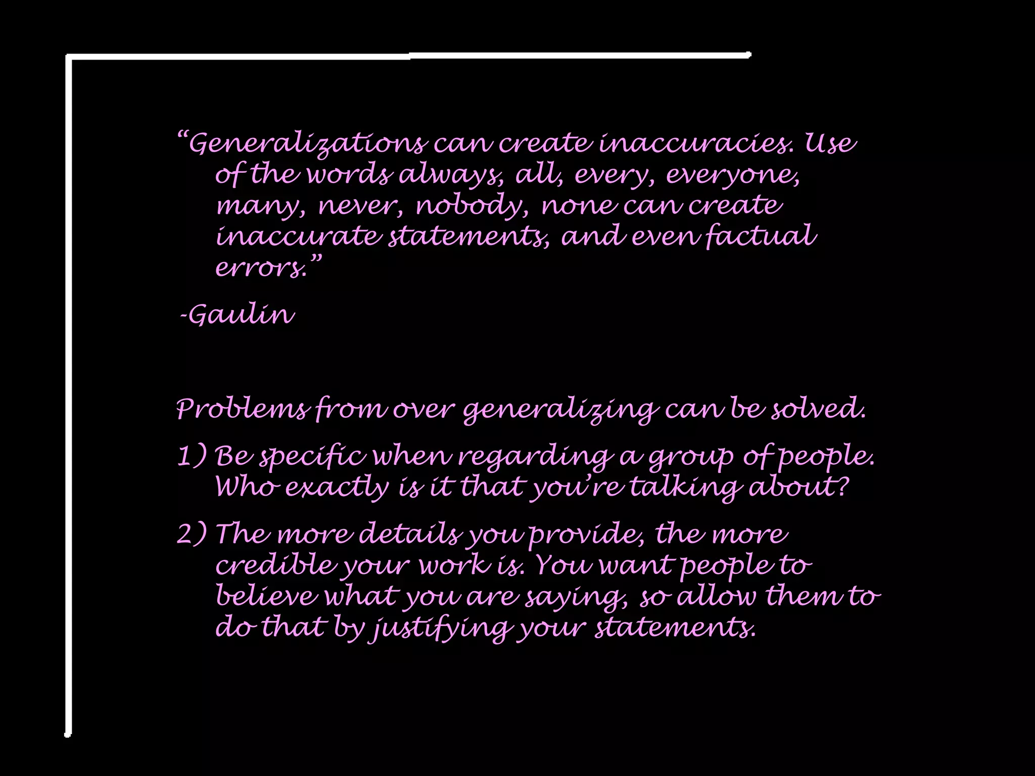 Avoiding Overgeneralizing | PPT