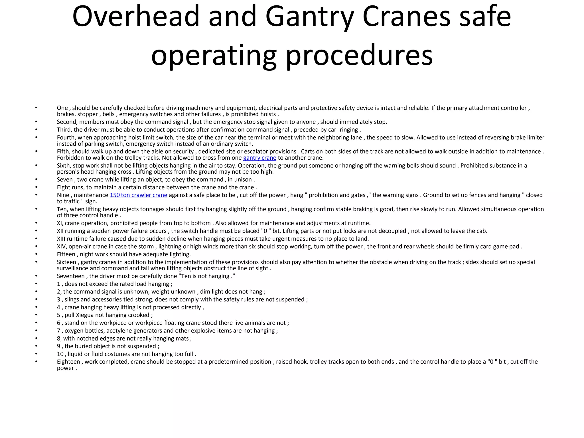 Overhead and gantry cranes safe operating procedures | PPTX
