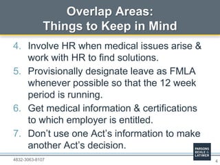 Overlap of the ADA, FMLA and Workers' Compensation Law | PPTX