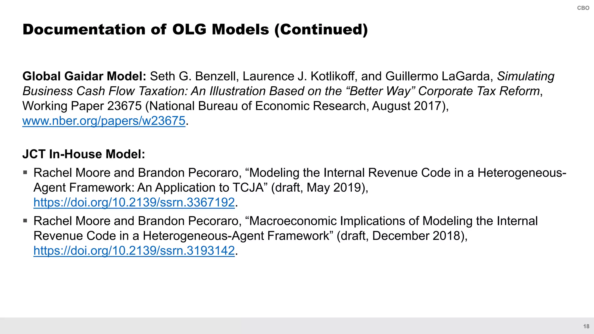 Overlapping Generations Model Roundtable Model Comparisons From a ...