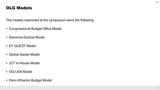 Overlapping Generations Model Roundtable Model Comparisons From a ...
