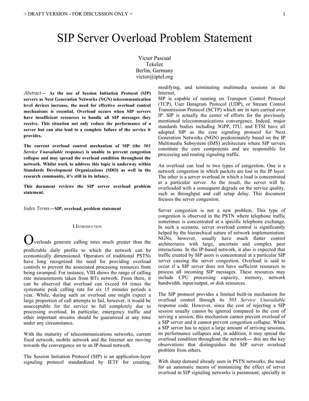 SIP Overload Control Problem Statement | PDF