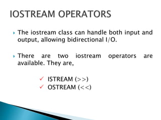Overloading of io stream operators | PPT